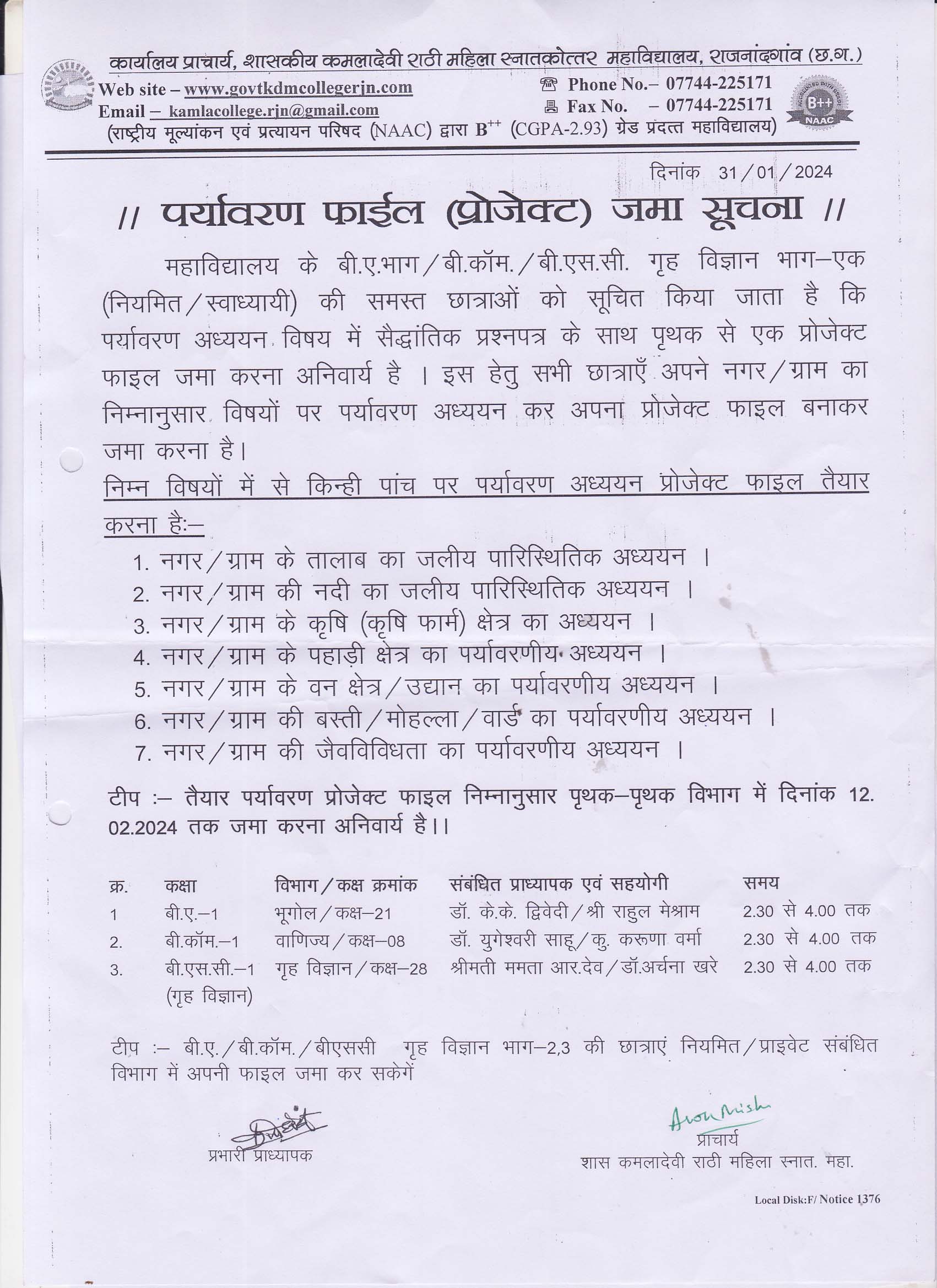 Govt. Kamla Devi Rathi Mahila PG Mahavidyalaya, Rajnandgaon